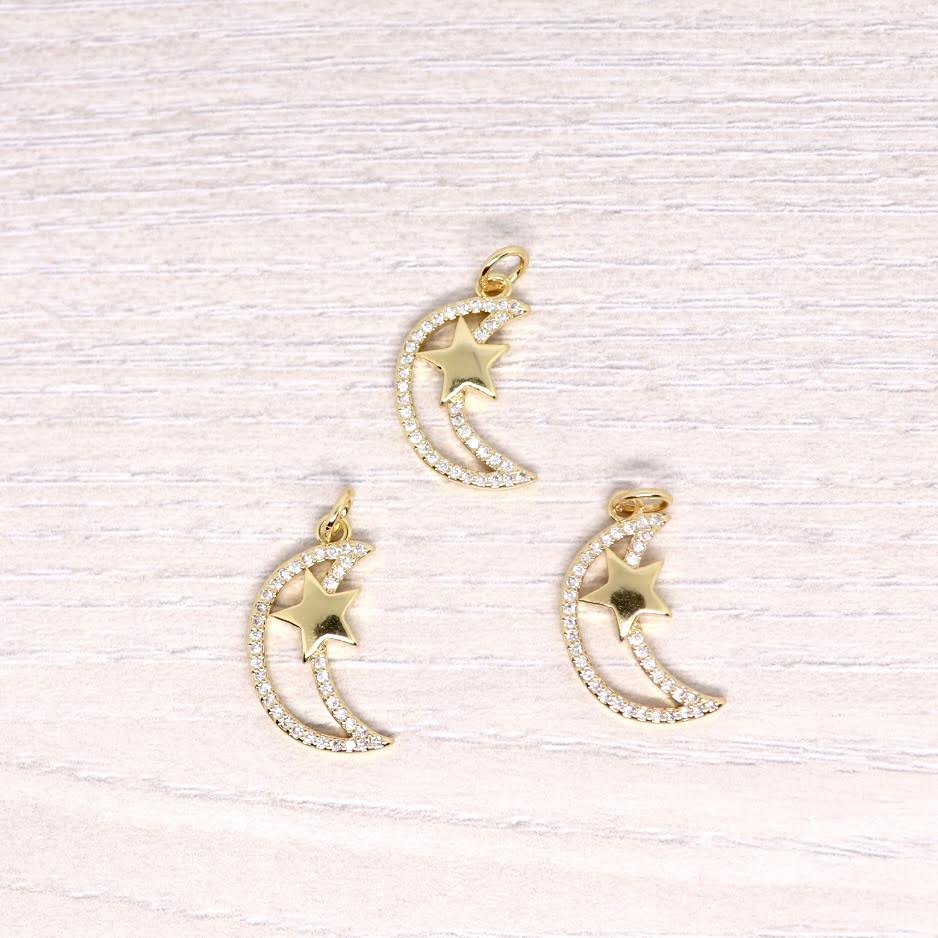 Micro Pave Crescent Moon Star Pendant – Beads And Wires